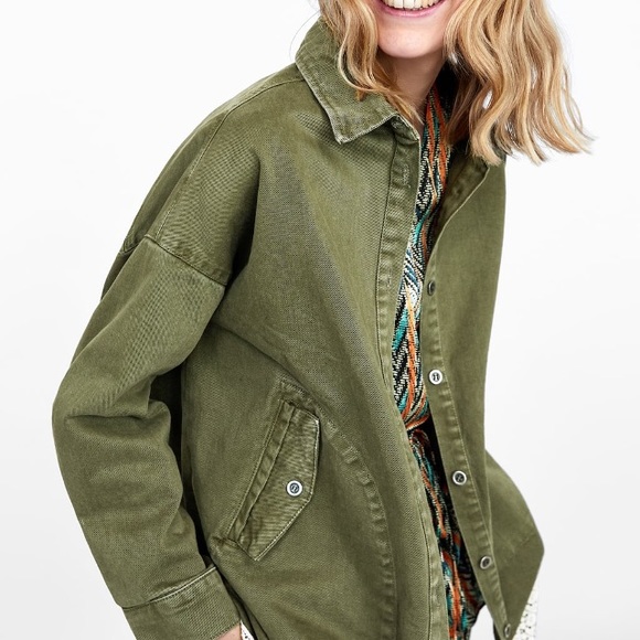 Zara | Jackets & Coats | Zara Khaki Mixed Lace Overshirt | Poshmark